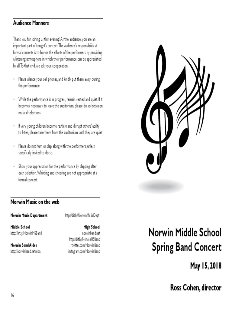 2018-05-15 MS Band Concert Program | PDF | Adolescence | Music Education