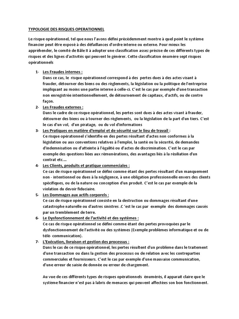 Typologie Des Risques Operationnel | PDF | Risque opérationnel | Risque