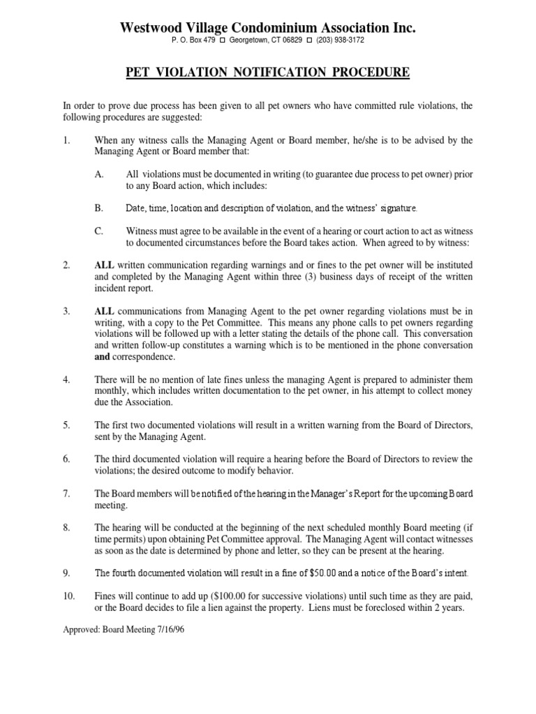 Pet Violation Notification Procedure | PDF | Foreclosure | Virtue