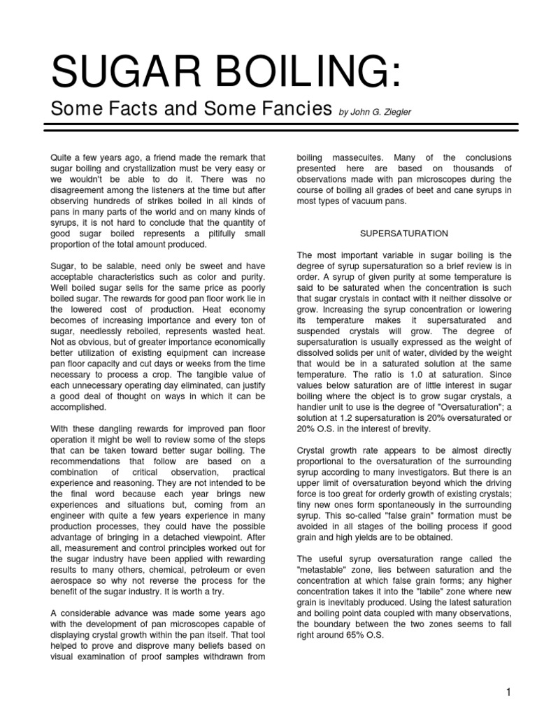Sugar Boiling: Some Facts and Some Fancies by John Ziegler | PDF ...