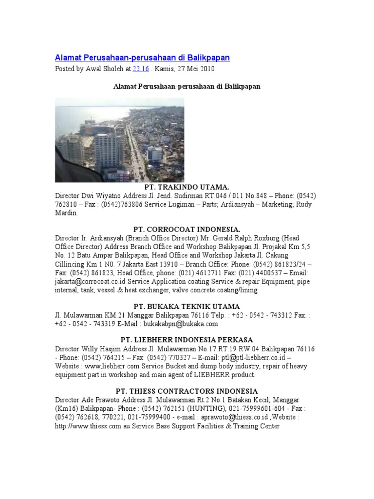 Alamat Perusahaan-Perusahaan Di Balikpapan | PDF | Technology & Engineering