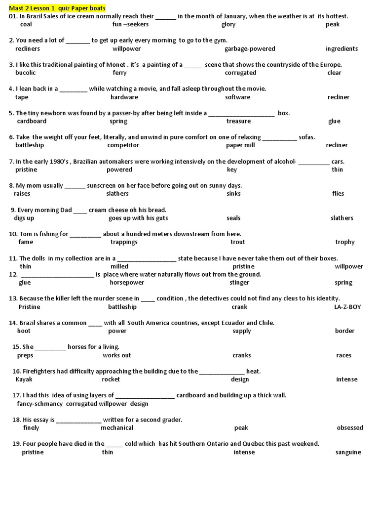 Mast 2 Lesson 1 Quiz Paper Boats | Download Free PDF | Nature