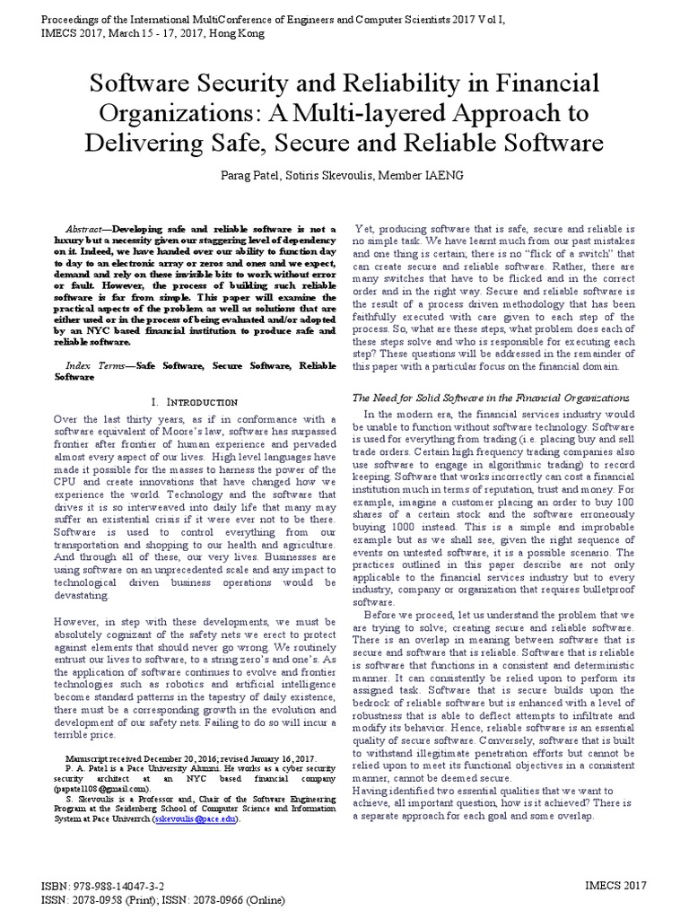 Software Security and Reliability in Financial Organizations: A Multi ...