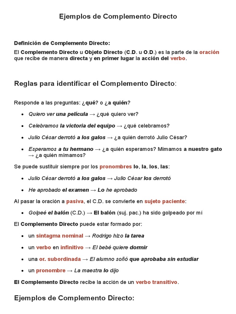 Complemento Directo | PDF | Objeto (gramática) | Adverbio