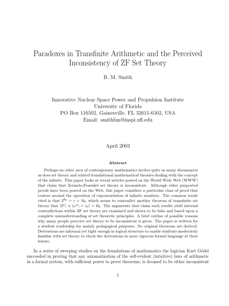 Paradoxes in Transfinite Arithmetic | PDF | Axiom | Mathematical Logic