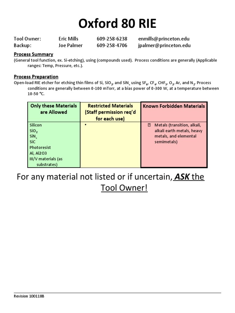 Oxford 80 RIE User Guide | PDF