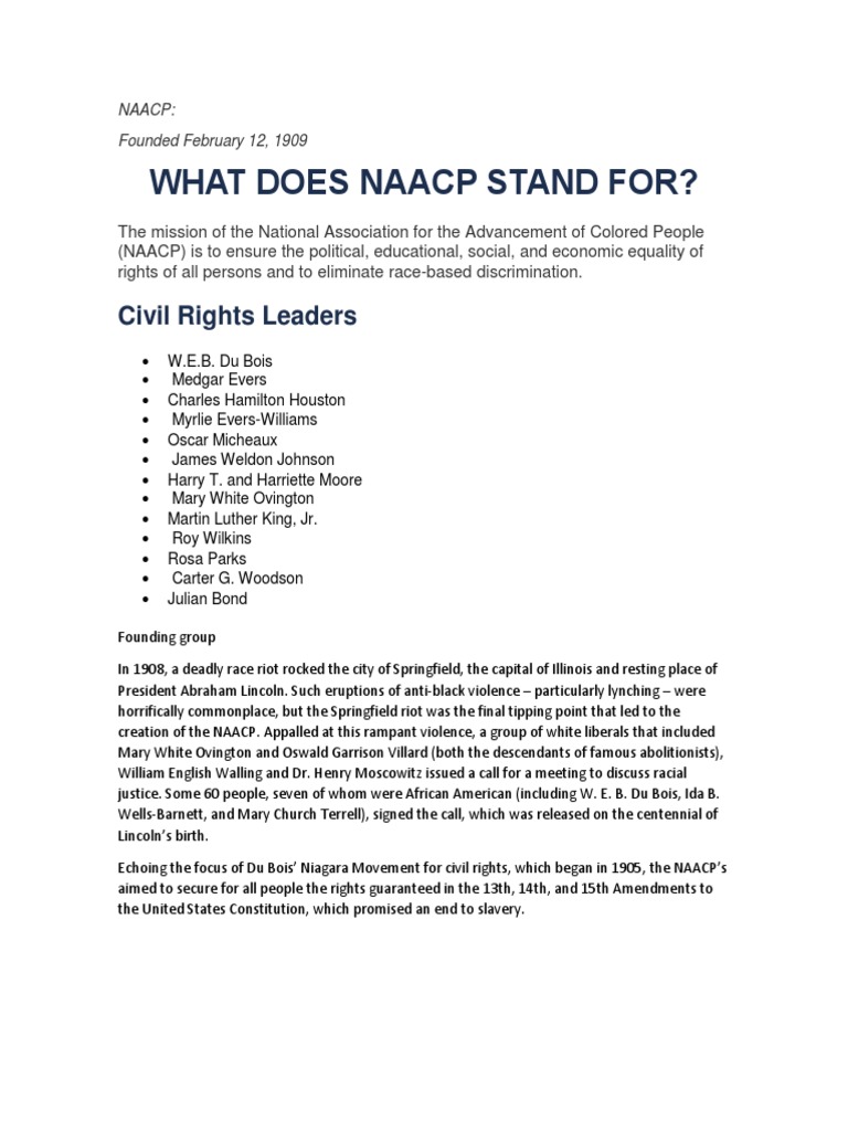 What Does Naacp Stand For?: Civil Rights Leaders | PDF