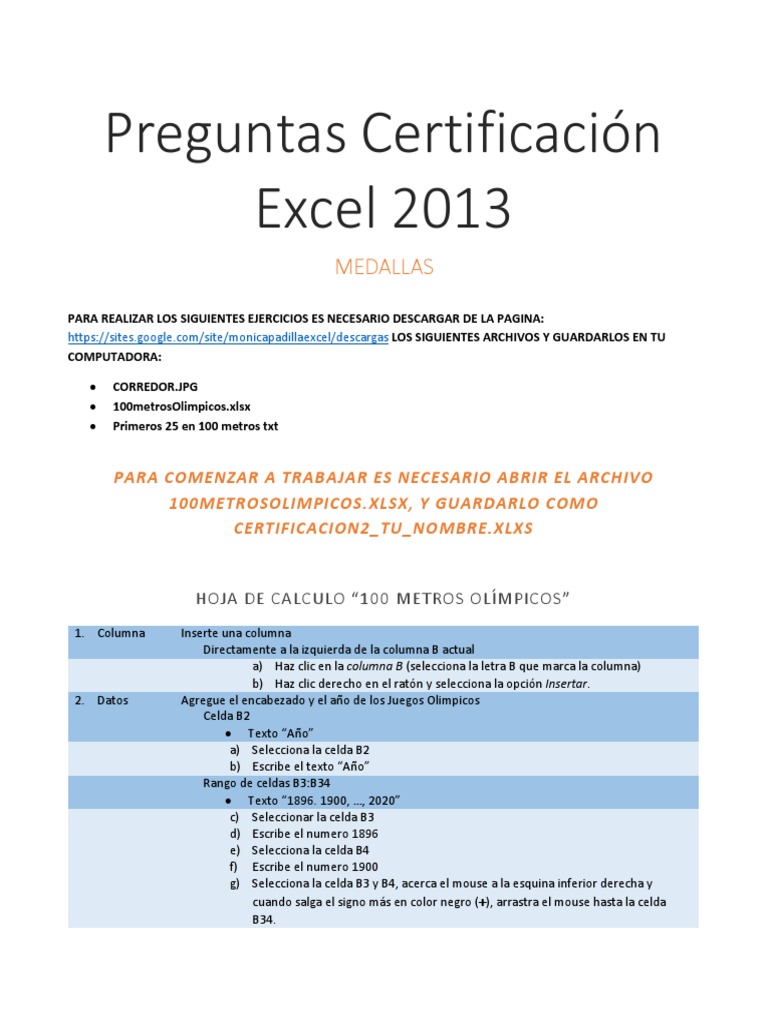 Guia Preguntas Excel MEDALLAS | PDF | Hoja de cálculo | Software