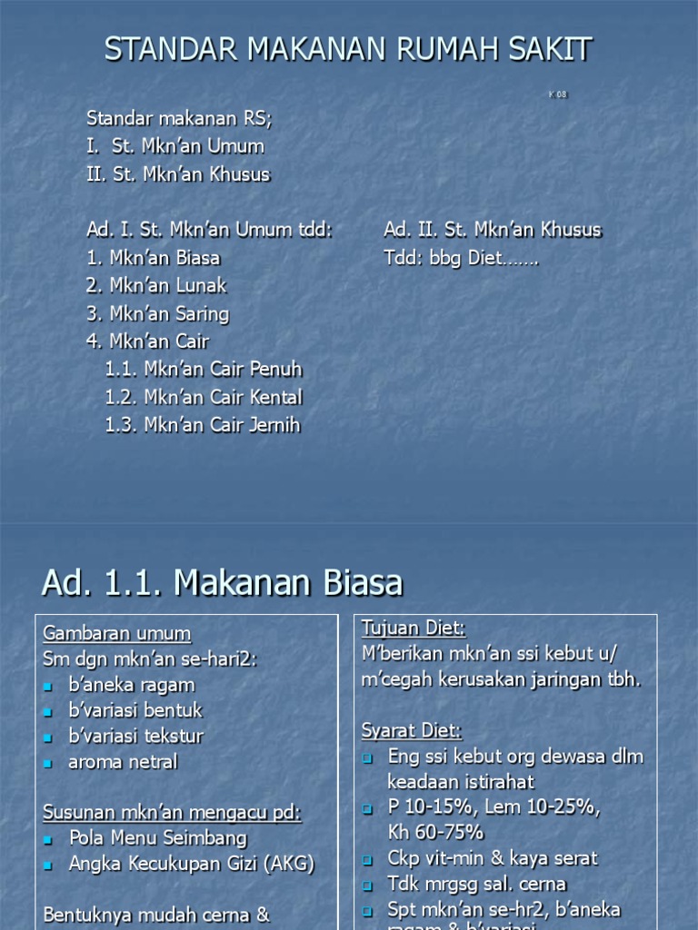Standar Makanan Rumah Sakit | PDF