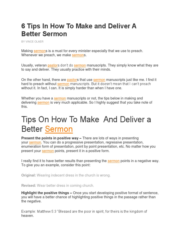 6 Tips for Better Sermon Delivery | PDF | Sermon