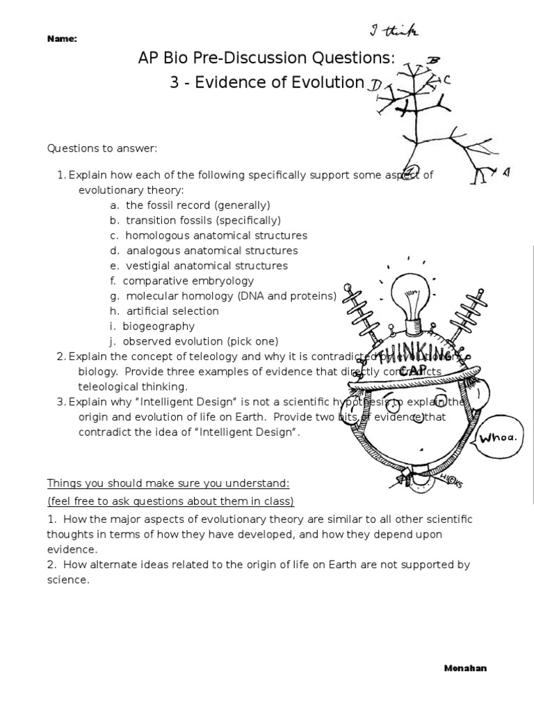 AP Bio Pre-Discussion Questions: 3 - Evidence of Evolution: Name | PDF
