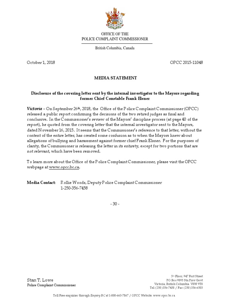 Letter On Elsner Internal Investigation | PDF