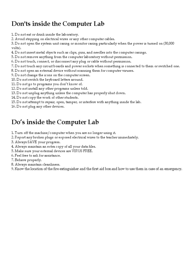 Do's and Don'ts Inside The Computer Laboratory | PDF
