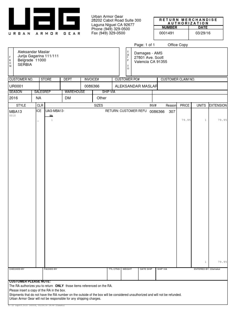RMA Order #137293 - RMA #1491 | PDF | Business