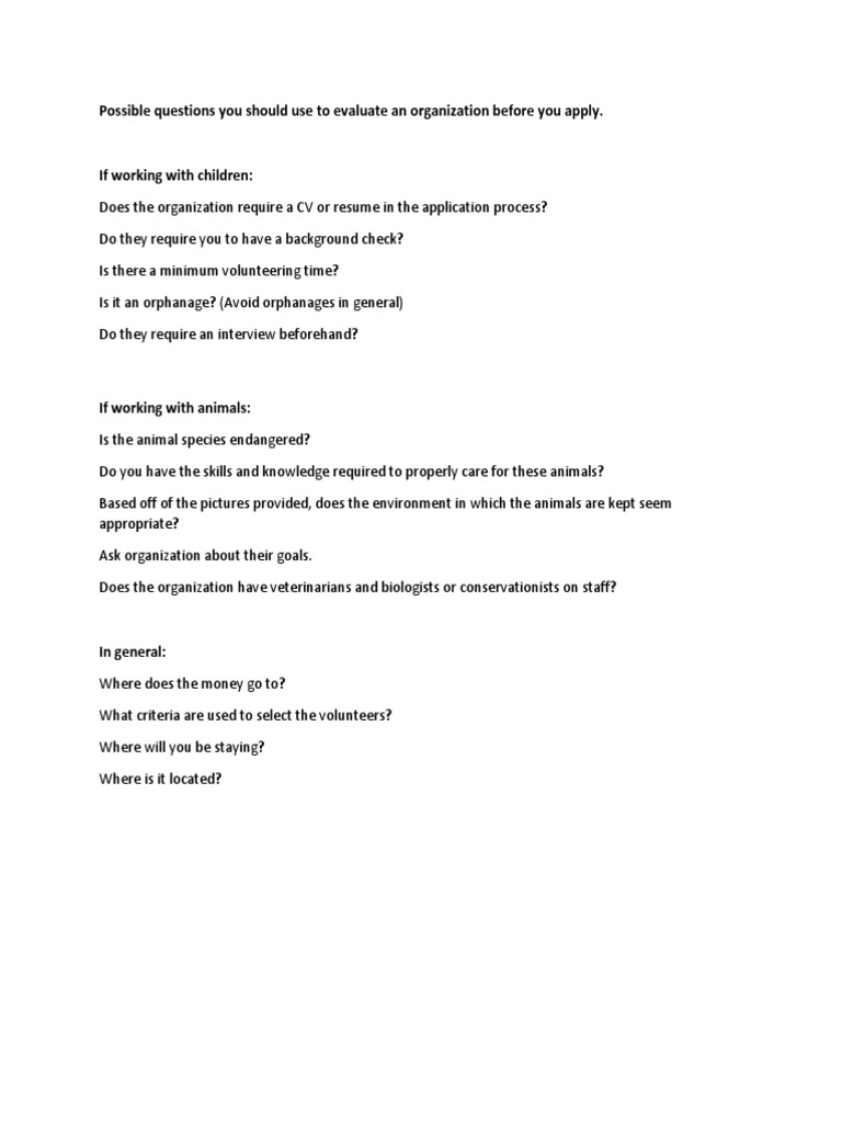 Volunteering Questions | PDF