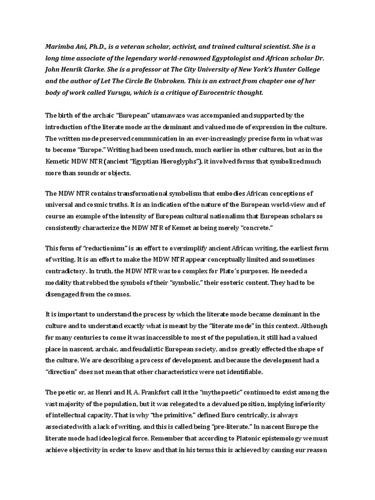 Marimba Ani | PDF | Objectivity (Philosophy) | Reason