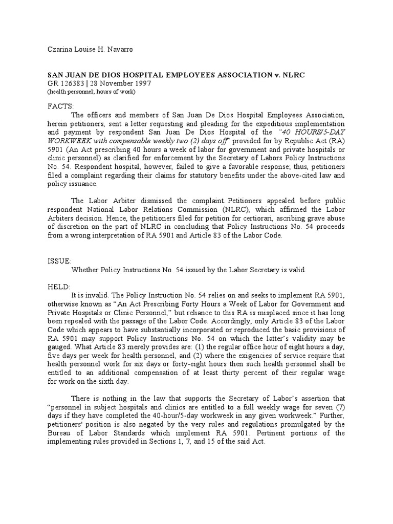 San Juan de Dios v. NLRC (Case Digest) | PDF | Complaint | Public Law