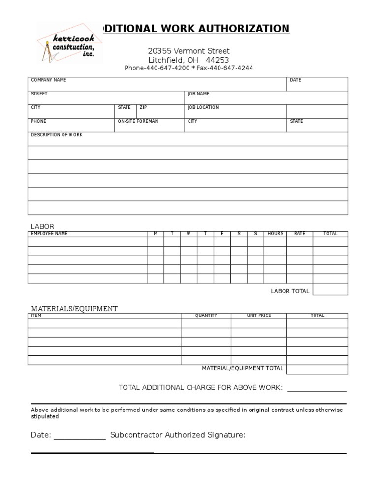 Additional Work Order Form | PDF