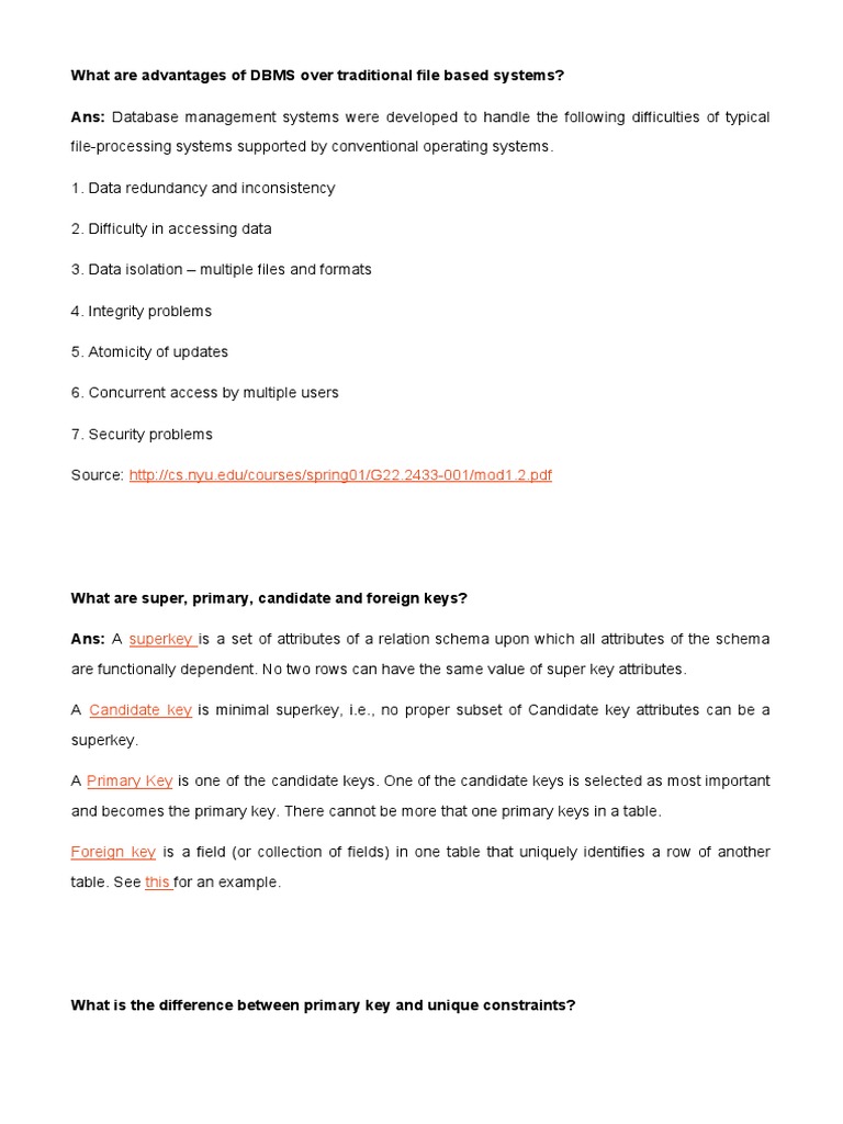 DBMS Faq PDF | PDF | Database Index | Sql