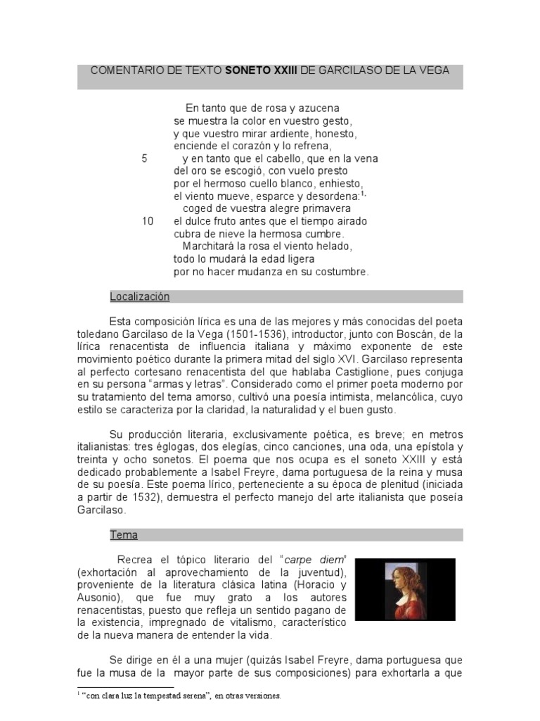Análisis del Soneto XXIII de Garcilaso | PDF | Sonetos | Poesía