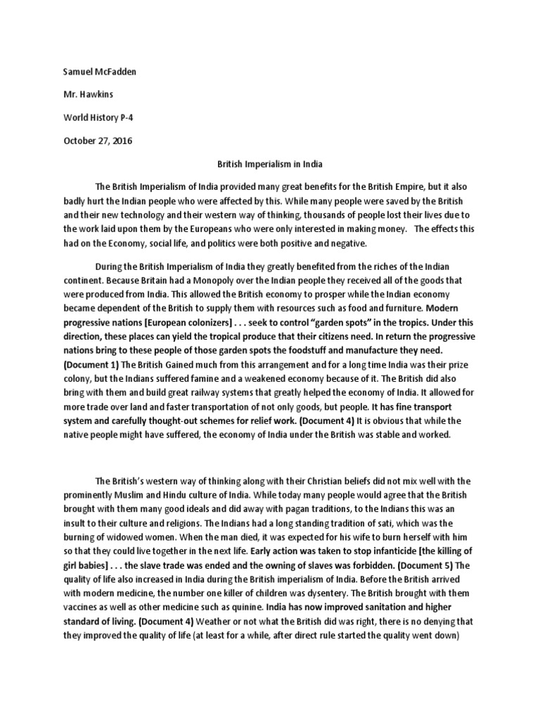 DBQ Imperialism in India Mcfadden Samuel | PDF | Imperialism | United ...