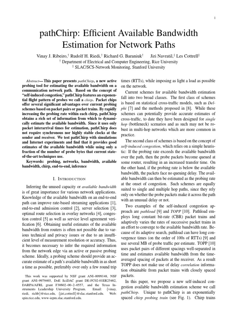 Pathchirp: Efficient Available Bandwidth Estimation For Network Paths | PDF | Network Congestion ...