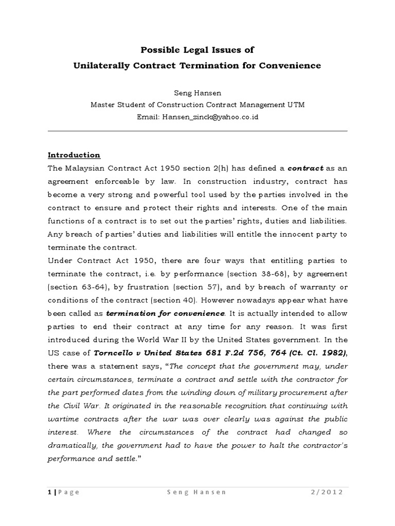 Termination for Convenience.pdf | Contractual Term | Breach Of Contract