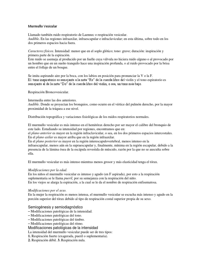 Características del Murmullo Vesicular | PDF | Tos | Neumología