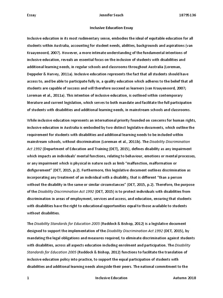 Inclusive Education Essay 1 | PDF | Inclusion (Education) | Autism Spectrum