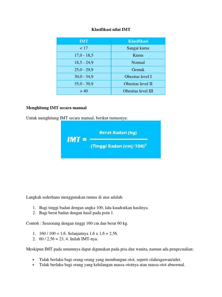 Klasifikasi Nilai IMT | PDF