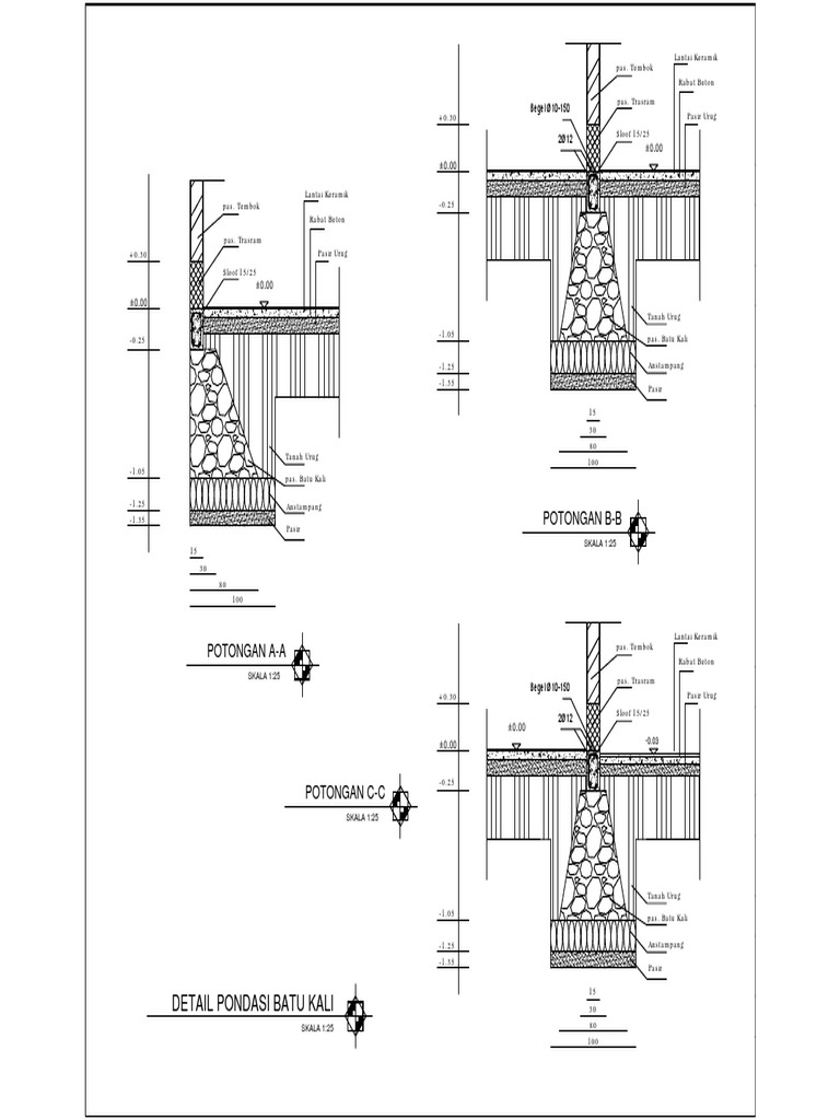 Detail Pondasi Batu Kali-Model | PDF
