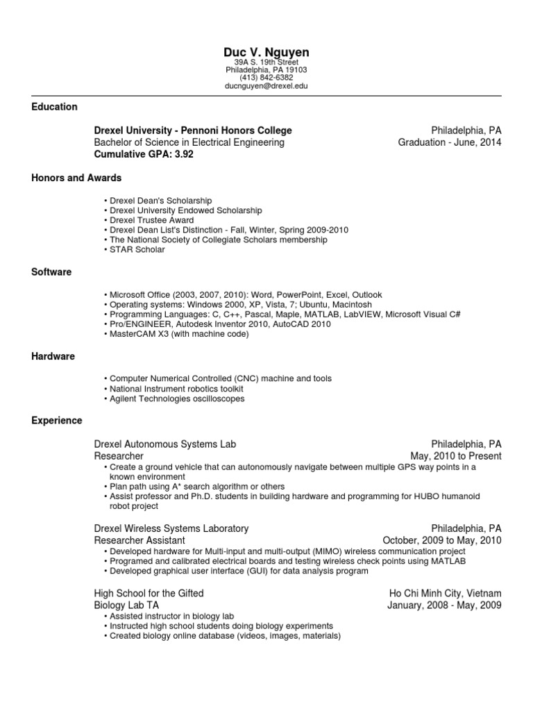 2010 06 Duc Resume | PDF | Computer Science | Computing
