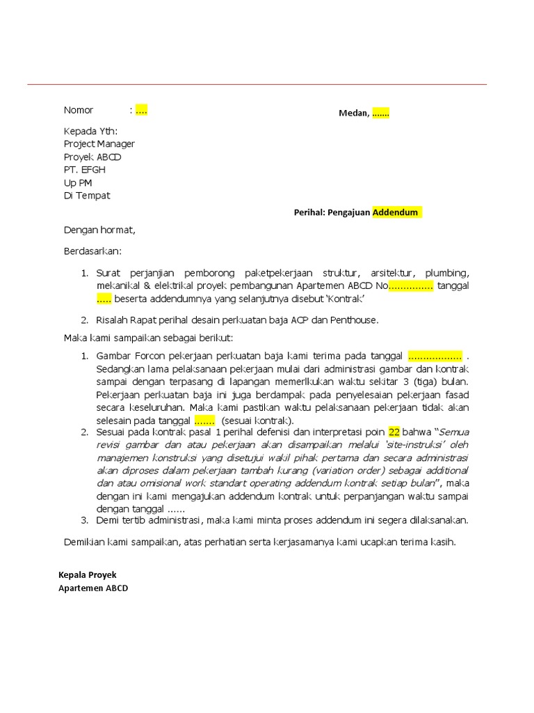 Contoh Surat Pengajuan Addendum | PDF