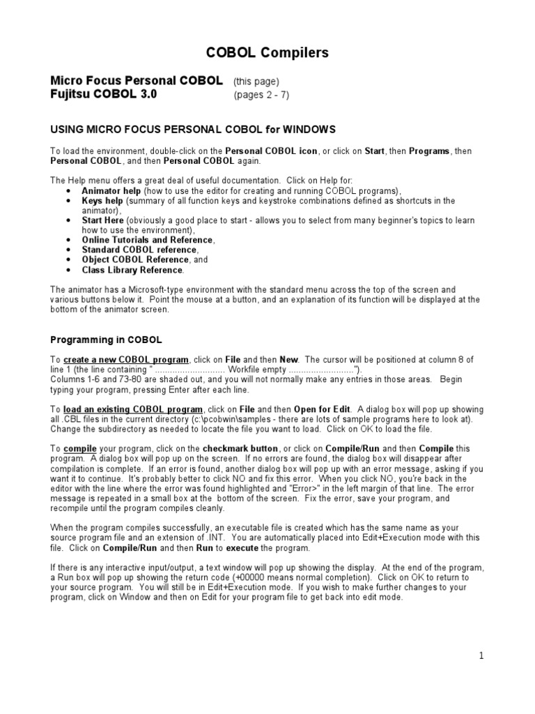 Cobol Compilers 2004 Pdf Zip File Format Menu Computing