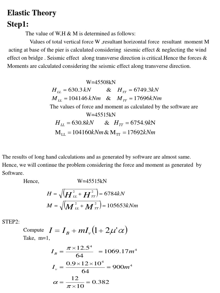 Calculation of Forces, Moments, and Stability Checks for the Elastic Behavior of a Bridge Pier ...