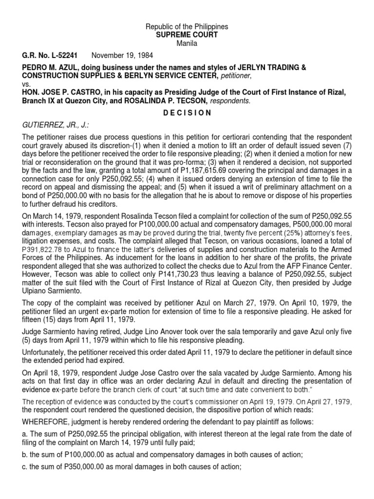 Pedro Azul Vs Judge Jose Castro & Rosalinda Tecson | PDF | Default ...