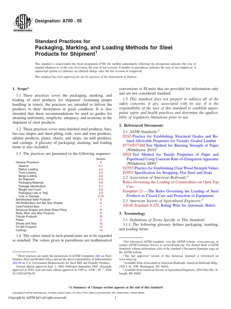 Astm A700 05 PDF | Download Free PDF | Packaging And Labeling | Cargo