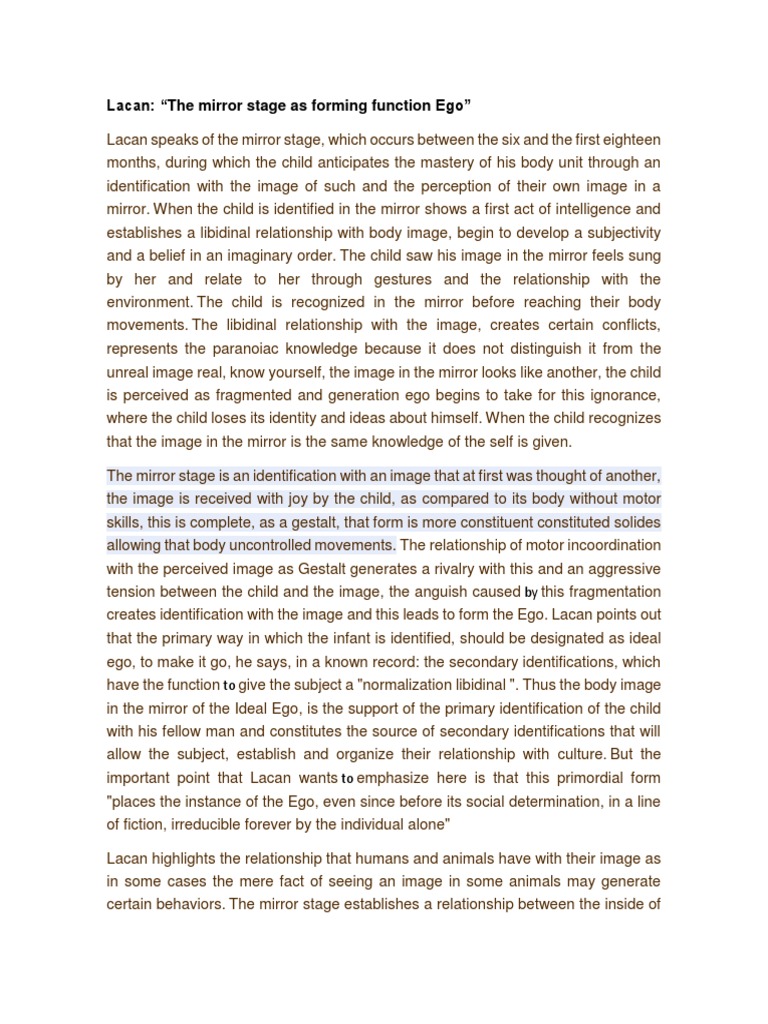 Lacan: "The Mirror Stage As Forming Function Ego" | PDF | Jacques Lacan ...