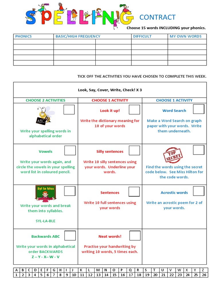 3s Spelling Contract and Tictactoe | PDF | Vowel | Word