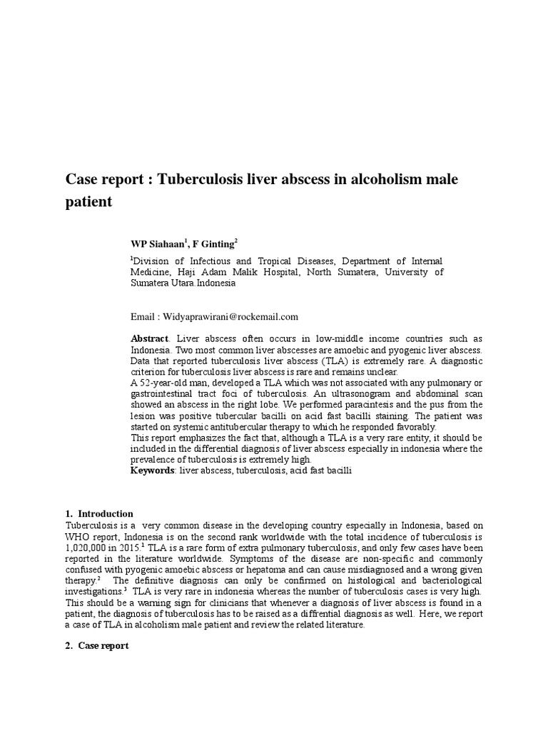 Case Report: Tuberculosis Liver Abscess in Alcoholism Male Patient ...