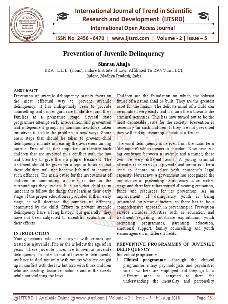 Prevention of Juvenile Delinquency | PDF | Juvenile Delinquency ...