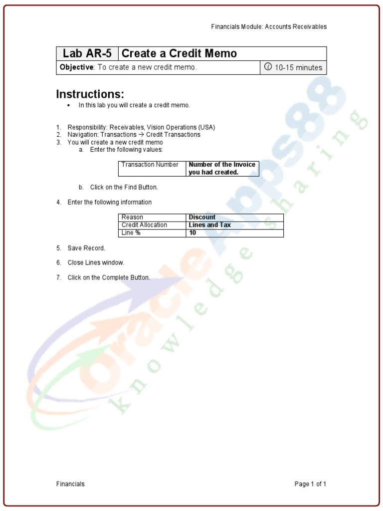 Create Credit Memo in Accounts Receivables | PDF