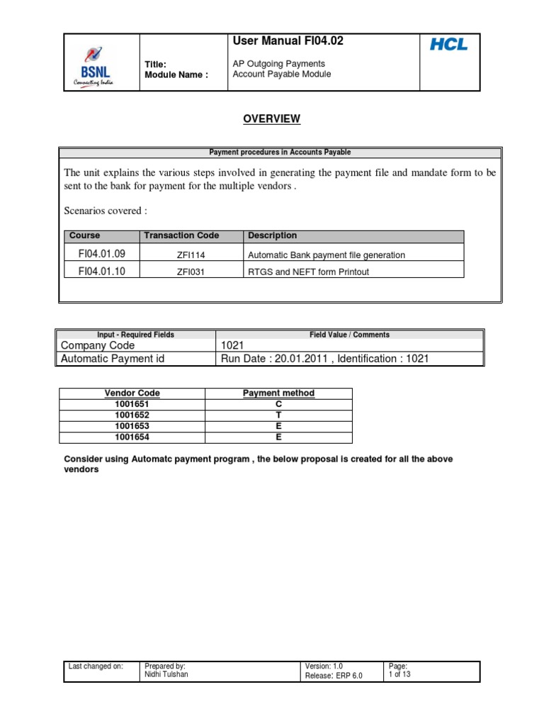 AP Outgoing Payments User Manual FI04 | PDF | Accounts Payable | Payments