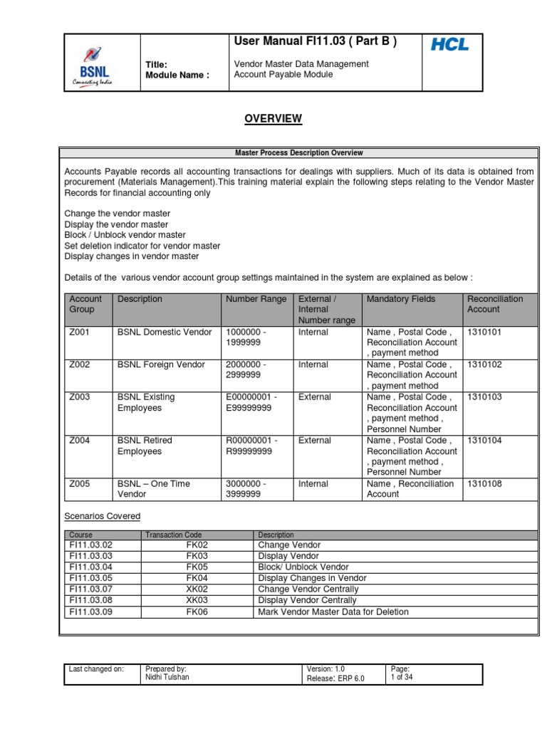 FI11 - 03 - Part B - Vendor Master Creation | PDF | Accounts Payable ...