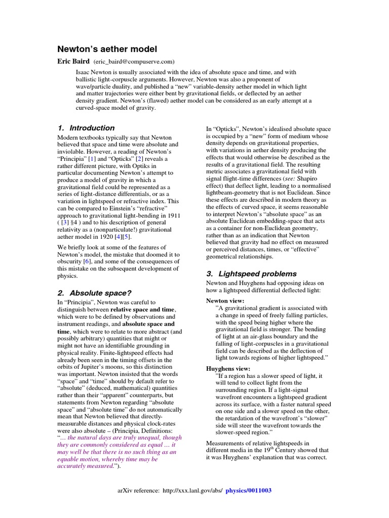 Newton's Aether Model: Eric Baird | PDF | Gravity | General Relativity