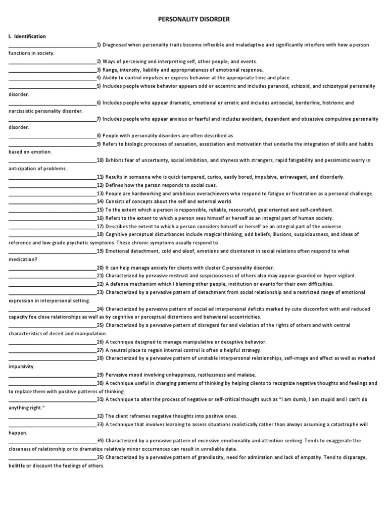 Personality Disorders | PDF | Personality Disorder | Anxiety