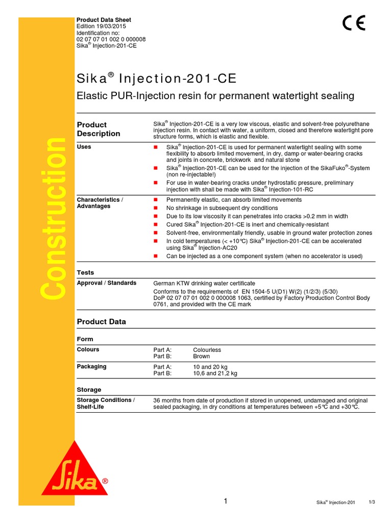 Sika Injection 201 Ce Pds PDF | PDF | Foam | Pump