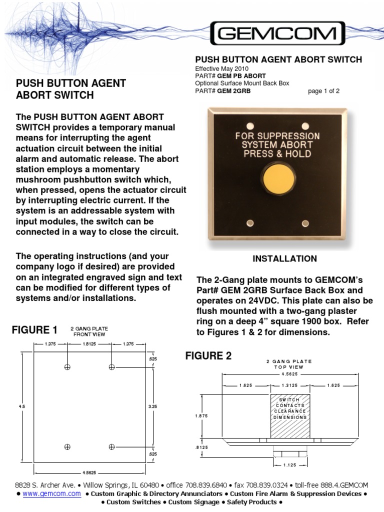 Push Button Agent Abort Switch Cut Sheet PDF | PDF | Switch | Equipment