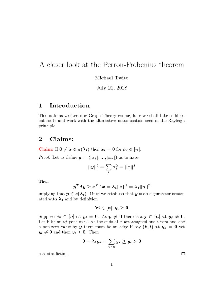 Graph Theory: Perron-Frobenius Analysis | PDF