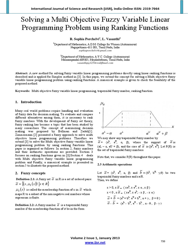 Solving A Multi Objective Fuzzy Variable Linear Programming Problem Using Ranking Functions